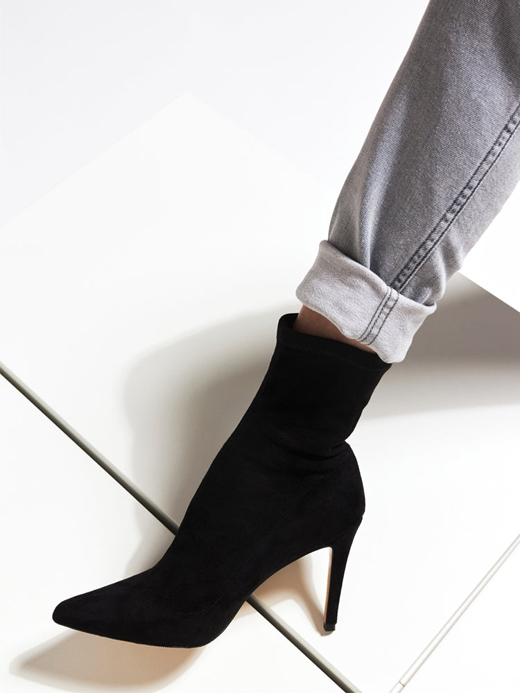 LINA GD89SHST Botine elastice, piele intoarsa stretch, toc cui inalt ...