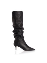 JUDY CD63 Cizme fronsate sub genunchi, piele, toc cui mic, negre ...