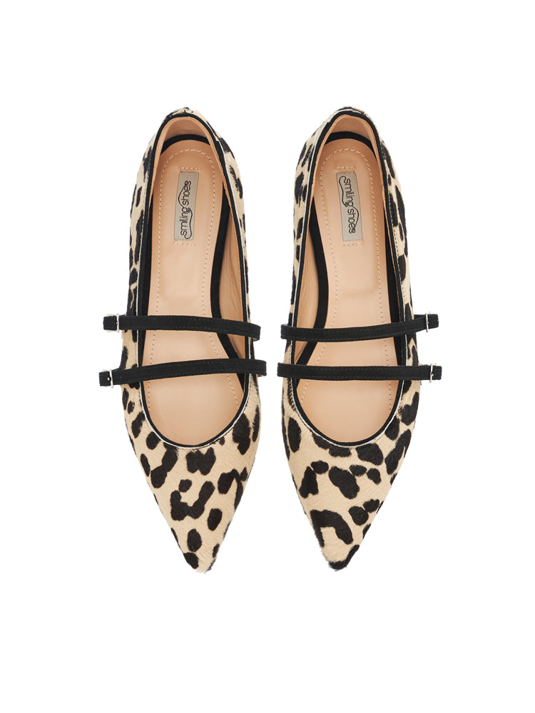 LOTTE B87ST Balerini ascutiti piele, leopard print – Smiling Shoes